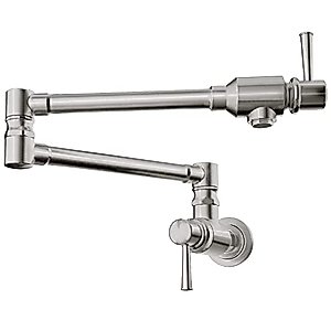 JZBRAIN Pot Filler Faucet Wall Mount Stainless Steel Commercial Pot Filler 5.5 GPM Heavy Duty Style with Folding Stretchable Double Joints 2 Handles