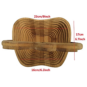 Kamay's 11X10.6 Inch Bamboo Fruit Bowl Collapsible Basket For Fruit Egg Bread Fruit Dried Fruit Folding Fruit Basket Multifunction Heat Resistant Bamboo Trivets Pot Mat Hot Pan Pads (Tomato shaped)