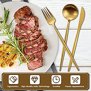 VANVRO Matte Gold Silverware Set, 20-Piece Stainless Steel Flatware Set, Tableware Cutlery Set Service for 4, Satin Finish Utensils Set, Knife Fork Spoon Set for Home and Restaurant, Dishwasher Safe