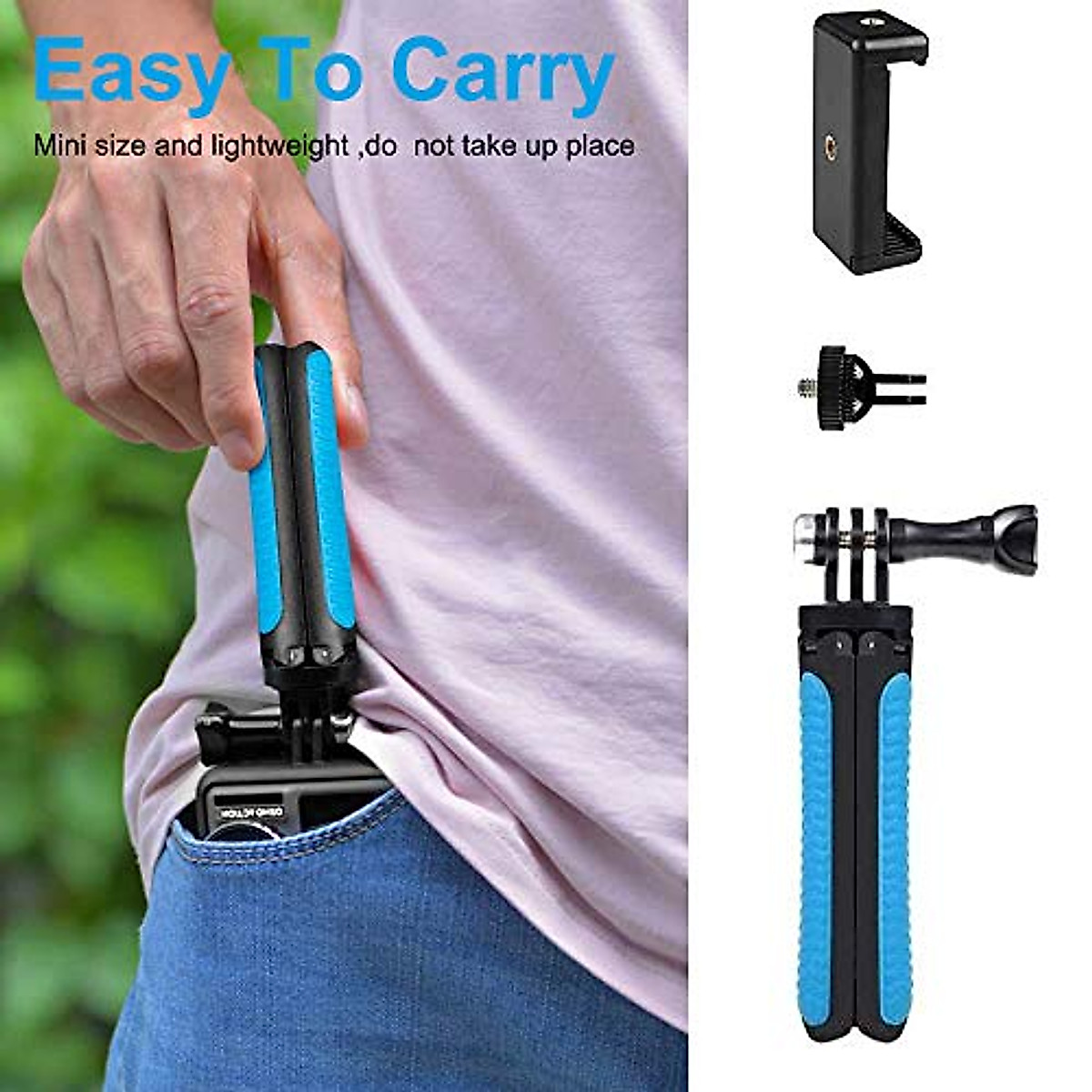 Extendable Mini Selfie Stick Tripod Two in One， Compatible with AKASO Gopro Hero 10/9/8/7/6/5 Various Action Camera and Cell Phone Accessories（Blue）