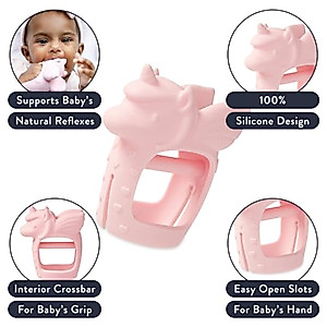 Itzy Ritzy Bitzy Grip Hand Teether - Silicone Teether for Babies - Developmental Teether Toy with Easy-to-Hold Hand Grip, Designed for Babies 3 Months & Up (Unicorn)