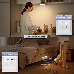 LUXSWAY LED Motion Sensor Light Indoor, Dimmable Under Cabinet Lights, Manual ON/Off, Battery Operated Closet Lighting Bar, Shelf Light, Stick-on Anywhere Night Lighting for Kitchen Wardrobe Pantry