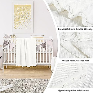 TRENDSTITCH 100% Cotton Baby Blanket Knit Lace Soft Warm Toddler Blanket,30 x 40 Inches，White
