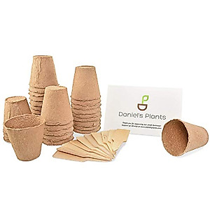 Daniel's Plants 3” Peat Pots | Plant Pots for Seedlings & Seed Starter Nursery Pots | Organic Biodegradable Plant Pots | Eco Friendly | Bonus 10 Wooden Plant Garden Labels | Bulk 60 Pack | 3 Inch