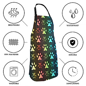 Dogs Paw Apron Colorful Pet Paws Durable Aprons Funny Dog Footprint Oil-proof Bib with 2 Pockets Cute Animal Colored Foot Print Waterproof Polyester Cooking Grooming Bibs for Woman Man 33x28