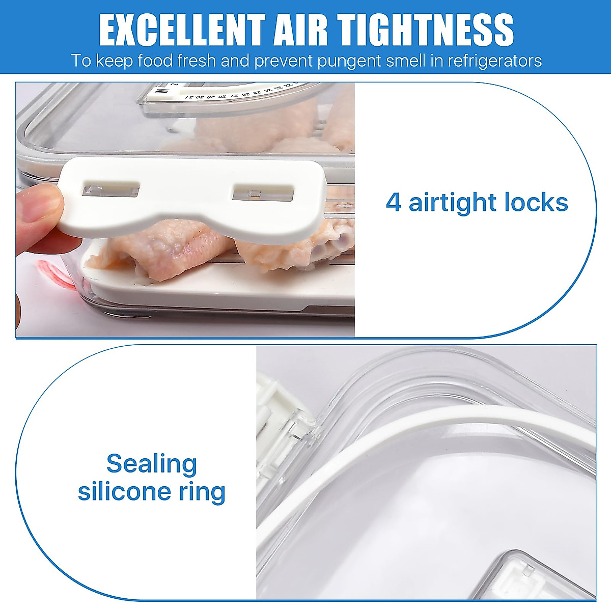 SULICRE 2PCS Bacon Container for Refrigerator, Airtight Thick Plastic Deli Meat Keeper with Lids for Fridge, Kitchen Cold Cuts Food Storage Organizer, Bacon Holder Cheese Saver