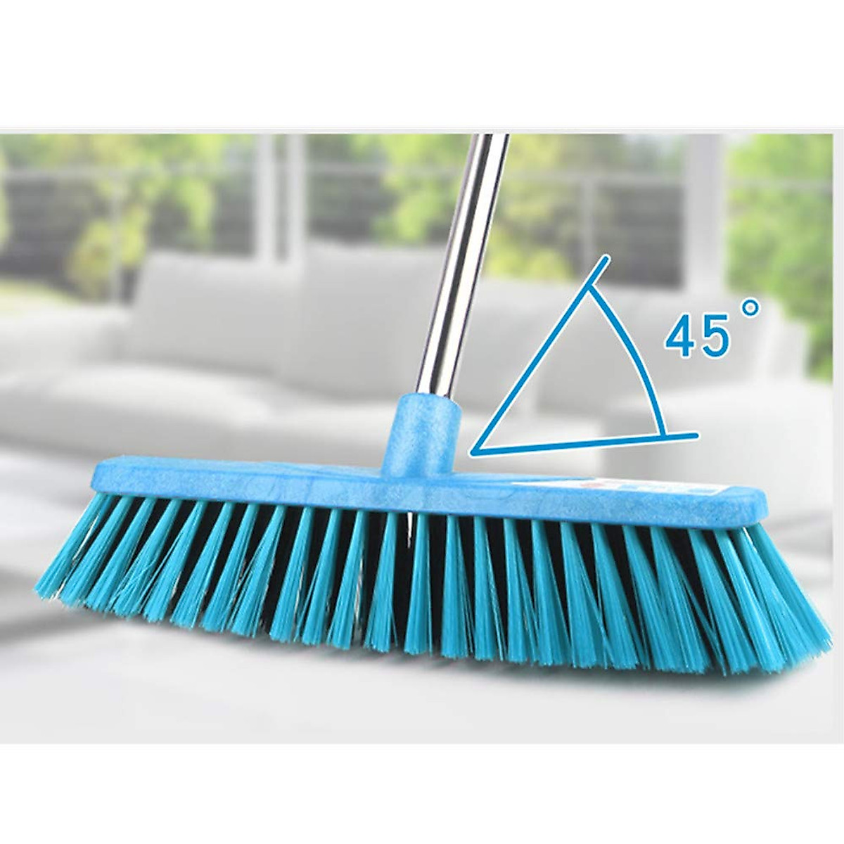 JEBBLAS Yard Brush,Garden Broom,Outdoor Sweeping Brush,Heavy Duty Brush,Garden Brushes,Long Handle with Stiff Bristles Brooms(Blue,18")