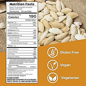 ROASTED PUMPKIN SEEDS to Eat in Shell by Premium Orchards MIXED NUTS - Salted with Sea Salt - Non-GMO Vegan Fresh Healthy Snacks/ - Great source of Plant Protein, Zinc, Magnesium & Iron - 1 Bag