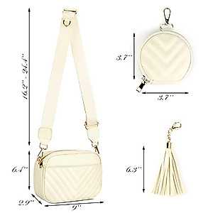 Quilted Small Crossbody Bag for Women With Coin Purse Pouch and Tassel Women Square Camera Side Shoulder Handbag (White)