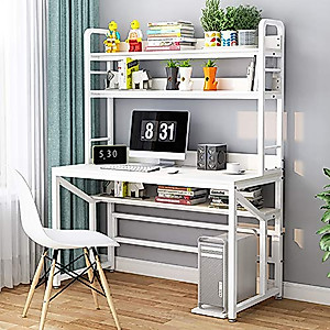 Computer Desk with 3-Tier Bookshelves,47 Inches Gaming Desk with Adjustable Shelves,Writing Desk Pc Table Workstation for Home Office