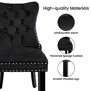 Wonder Comfort Velvet Upholstered with Nailhead Back and Ring Pull Trim Solid Wood Dining Chairs Set of 2, 19.724.437.4, Black