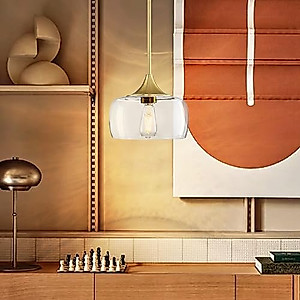 1 Light Semi Flush Mount Ceiling Light Pendant Light Modern Handblown Clear Glass Shade Classic for Farmhouse, Entryway, Dining Room, Kitchen Island (1 Pack, 10" Gold Pendant Light)