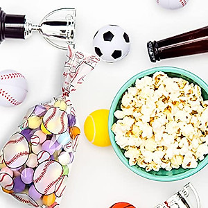 Outus 100 Pieces Baseball Party Treat Bags Baseball Candy Bags Baseball Cellophane Bags Baseball Goodie Bags Sports Treat Bags with 150 Pieces Red Twist Ties for Baseball Party Favors