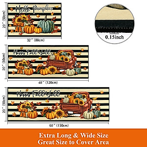 Ileading Fall Kitchen Rugs Sets 3 Piece with Runner Thanksgiving Sunflowers Rugs for Kitchen Happy Fall Y'all Kitchen Carpet Mat Autumn Harvest Kitchen Mats for Kitchen Laundry Room Office