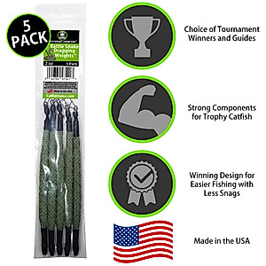 Rattle Snake Dragging Weights, Snagless Sinkers for Dragging, Trolling, and Drifting. Rattles to Attract Catfish (4oz, 5-Pack)