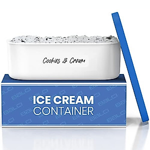 BALCI - Ice Cream Container - 2 Quart - Perfect Reusable Freezer Storage for Homemade Ice Cream Tubs for Sorbet, Frozen Yogurt and Gelato! - Flexible Silicone Lids, Long Scoop, Stackable - Blue