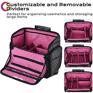 BYOOTIQUE Rolling Makeup Train Case Hairstylist Traveling Bag Carry On Barber Case Suitcase with Adjustable Dividers Cosmetic Bag with wheels for Hairdressing Tool Organizer Makeup Salon Nail