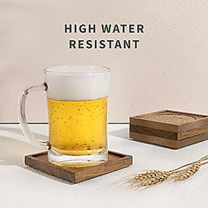 NAUMOO Natural Wood Large Coasters - Set of 4 - Absorbent Cork Pad for Table Protection - Large Wooden Coaster for Drinks, Coffee Cups, Mugs - Rustic Farmhouse Decor