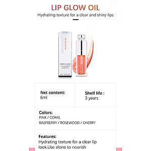 HJuyYuah Hydrating Lip Glow Oil Plumping Lip Tint Transparent Lip Care Oil Non-sticky Big Brush Head Glitter Shine Primer Lip Tint 6ML (#03)