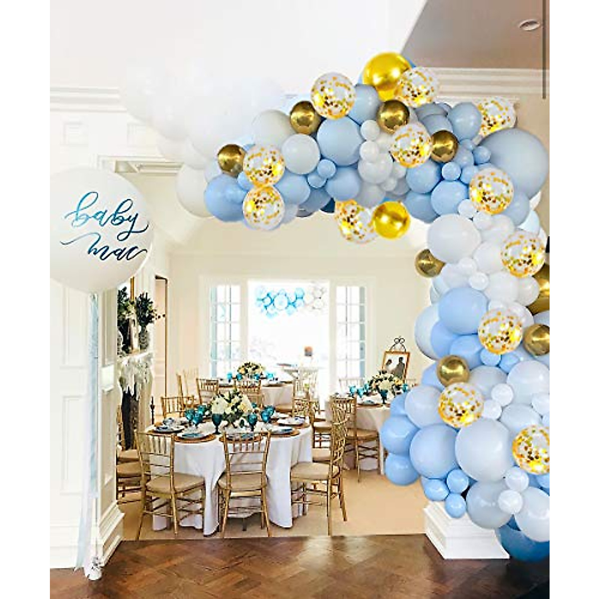 Blue and White Gold Balloons,Blue White Gold Balloon Garland Arch Kit Metallic Chrome God Ballons with Macaroon Blue White Latex Balloons for Wedding Bridal Shower Party Baby Shower Decoration