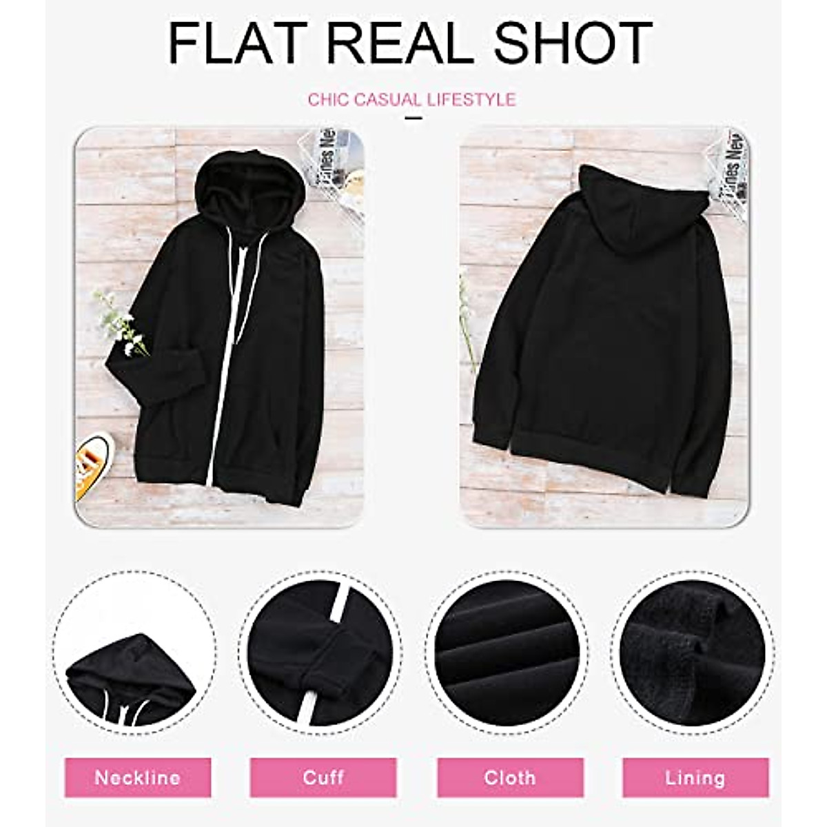 Dokotoo Women's Fall Solid Full Zip Up Black Hoodie Long Sleeve Oversized Hooded Ladies Sweatshirts Pockets Jacket Coat for Women Teen Girls 2023 Fashion Casual X-Large