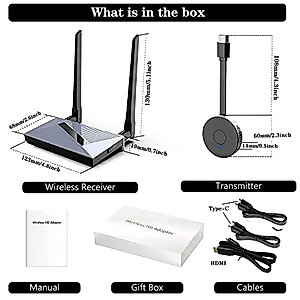 HPDFCU Wireless HDMI Transmitter and Receiver,Wireless HDMI 4k Extender Kit, HDMI Adapter Support 4K@30Hz, Support 2.4/5GHz Player Streaming Video/Audio from Laptop/PC/Phone to HDTV/Projector/Monitor