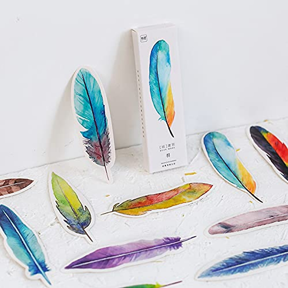 E-outstanding Bookmark 2Boxes/60PCS Colorful Feather Shaped Paper Reading Reminiscences Creative Book Page Marker Stationery Supplies