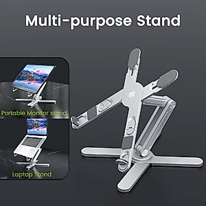 Lepow Portable Monitor Stand for Desk, Adjustable Laptop Riser ABS+Silicone Foldable Portable Monitor Holder, Space-Saving and Stable Notebook Stand for Below 15.6” Portable Monitor, Laptops,Tablet
