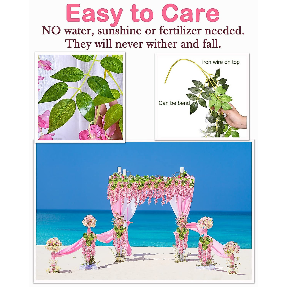 Shitime 12 Pack 43" Artificial Flower Wisteria Hanging Flowers, Vine Ratta Garlands for Home Party Wedding Garden Outdoor Office Wall Decoration. (Pink)