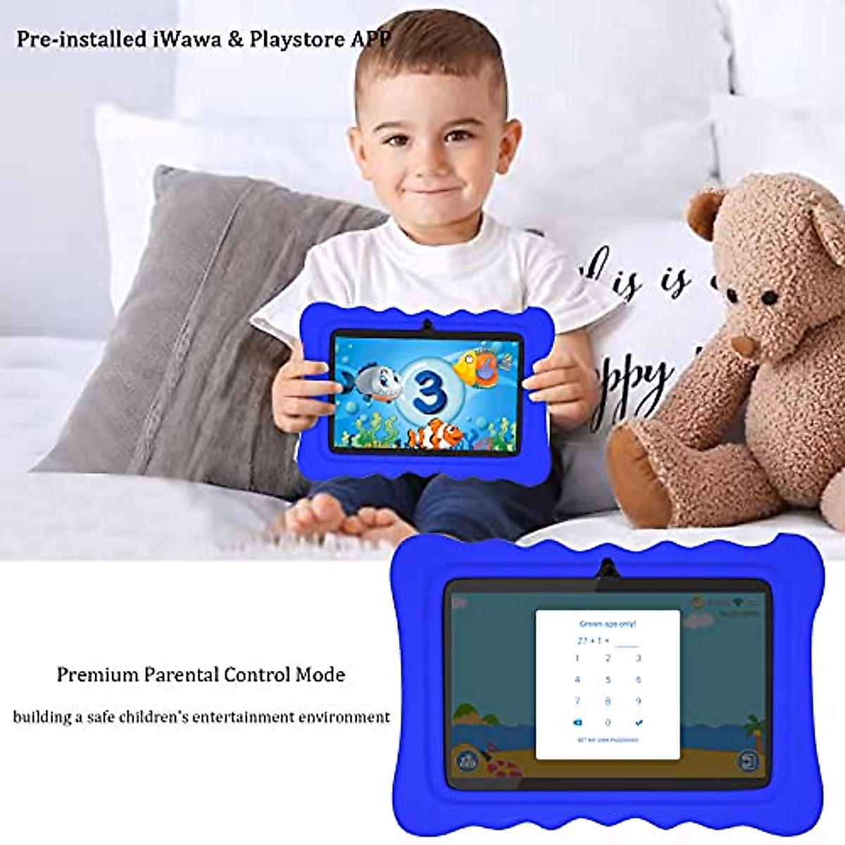 Justethan Android Tablet, 7 Inch Edition Tablets, 2+32GB, Android 9.0, WiFi, Dual Camera, Parental Control, Preloaded Learning & Training Apps, Games with Proof Case(Blue)…