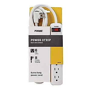 Prime Wire & Cable PB801115 6-Outlet Power Strip with 14-3 SJT 8-Feet Cord,White