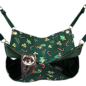 FULUE Ferret Rat Hammock,Ferret Cage Accessories Ferret Guinea Pig Hanging Bed HammockCute Ferret Stuff Tunnel for Cage Set Supplies 13.8inch (Green Christmas)