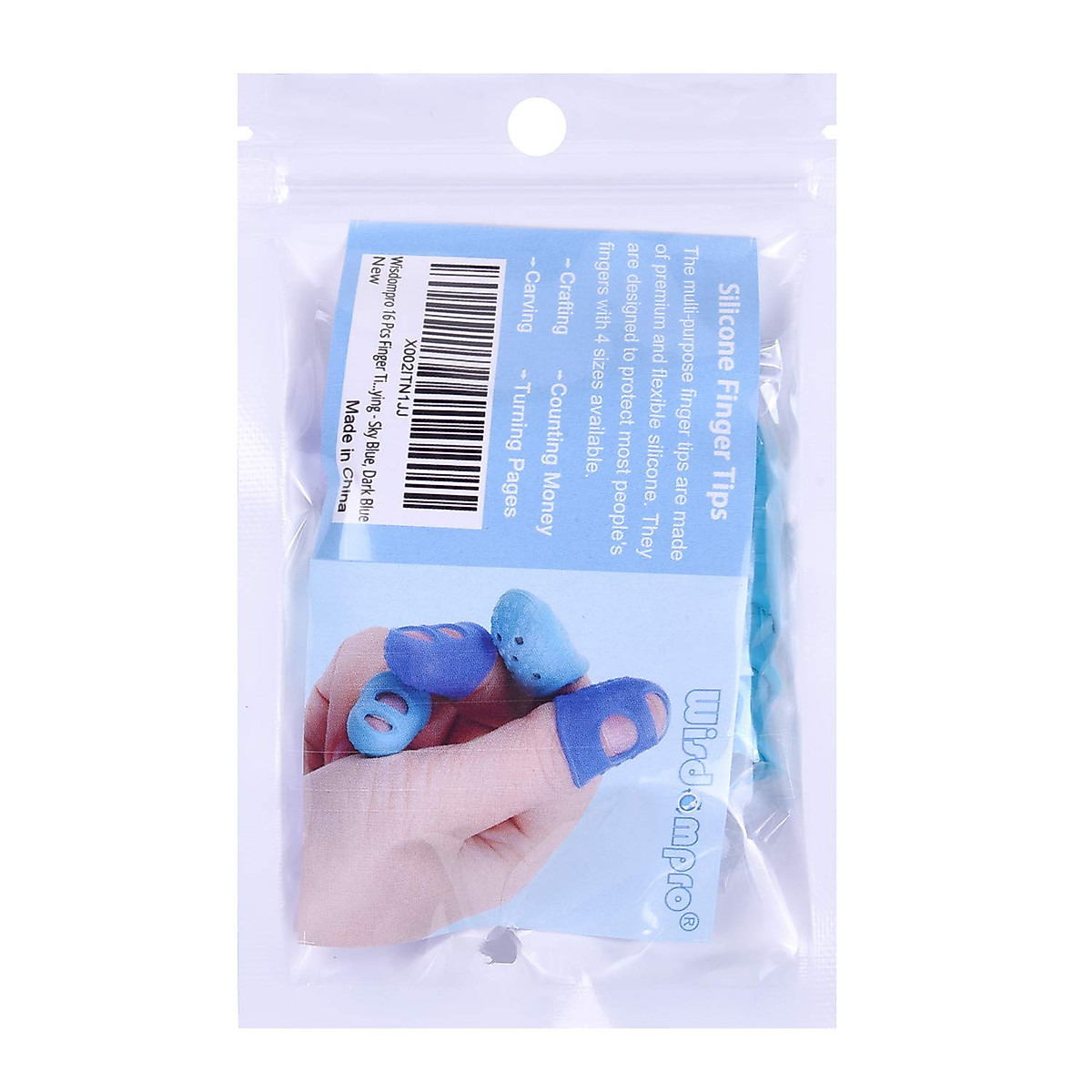 Wisdompro 16 Pcs Finger Tips, 4 Sizes Silicone Thimble Fingertip Grips Finger Protectors Pads Cover for Paper Sorting, Page Turning, Hand Sewing, Money Counting, Guitar Playing - Blue, Aqua