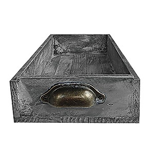 IGC Antique Bronze Metal Handle Wood Display/Serving Tray - 24" x 12" - Grey/White Wash Distressed - Handmade Decorative Distressed Vintage Wooden Rustic Ottoman Cottage Serving Tray