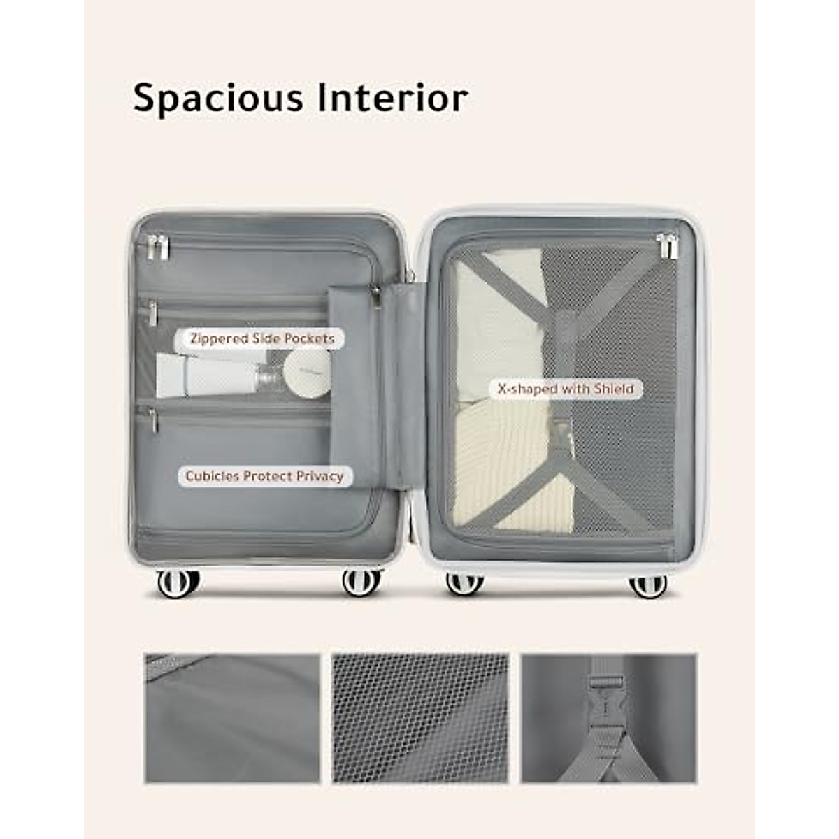 LUGGEX Checked Luggage with Spinner Wheels, PP Lightweight Suitcase for Travel (White, 28 Inch)
