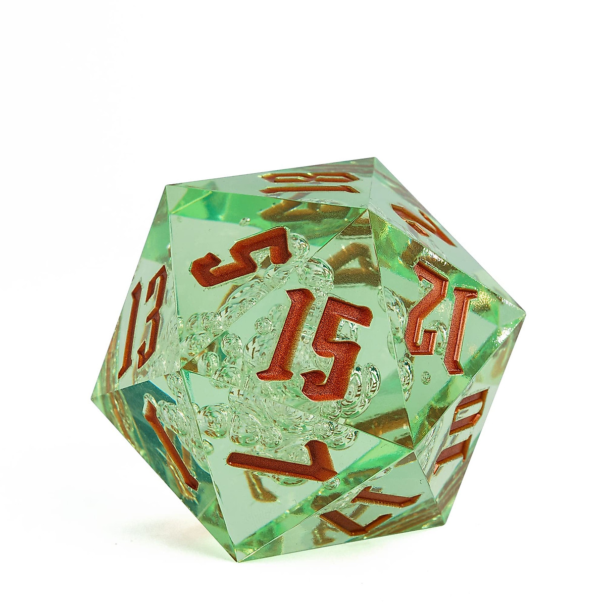 Poludie D20 Single Dice 55mm, 20 Sided DND Dice, Giant D20 D&D Polyhedral Dice Large D20 with Dice Gift Box for Dungeons and Dragons, RPG, MTG Table Games (Transparent Green Bubbles)