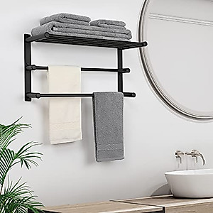 Bathroom Towel Rack with Tower Bars 3 Tiers- Double Towel Bar with Shelf SUS 304 Stainless Steel Lavatory Bath Towel Shelf Wall Mount Towel Holder Black