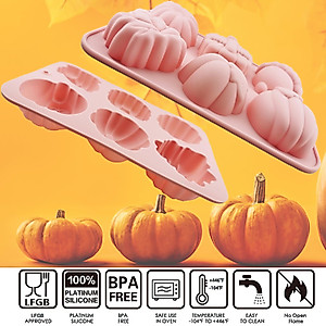 2Pcs 3D Pumpkin Mold Fall Silicone Mold Halloween Thanksgiving Fall Theme Silicone Molds Maple Leaf Acorn Shape Chocolate Cake Pan Fondant Candy Mold for Cupcake Toppers Resin Candle Soap Ice Cube Tra
