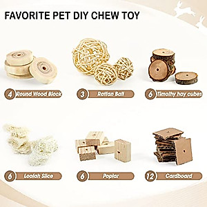 Bunny Chew Toys for Rabbits, Hanging Rabbit Toys, Wooden Bunny Natural Chew and Treat Toys Improve Dental Health for Rabbits, Hamsters, Guinea Pigs Chinchillas, Birds, and Other Small Pets