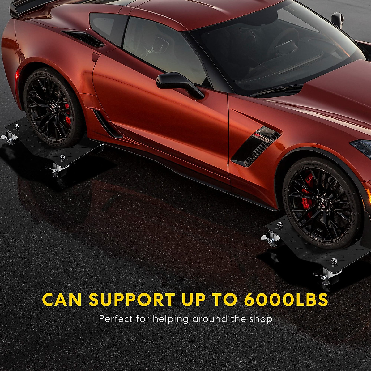 VIVOHOME Heavy Duty Vehicle Mover Dolly of 4 Piece, Wheel Dolly Car Stakes 6000lbs Capacity, Car Roller Dolly Moving Cars, Trucks, Motorcycles, Black