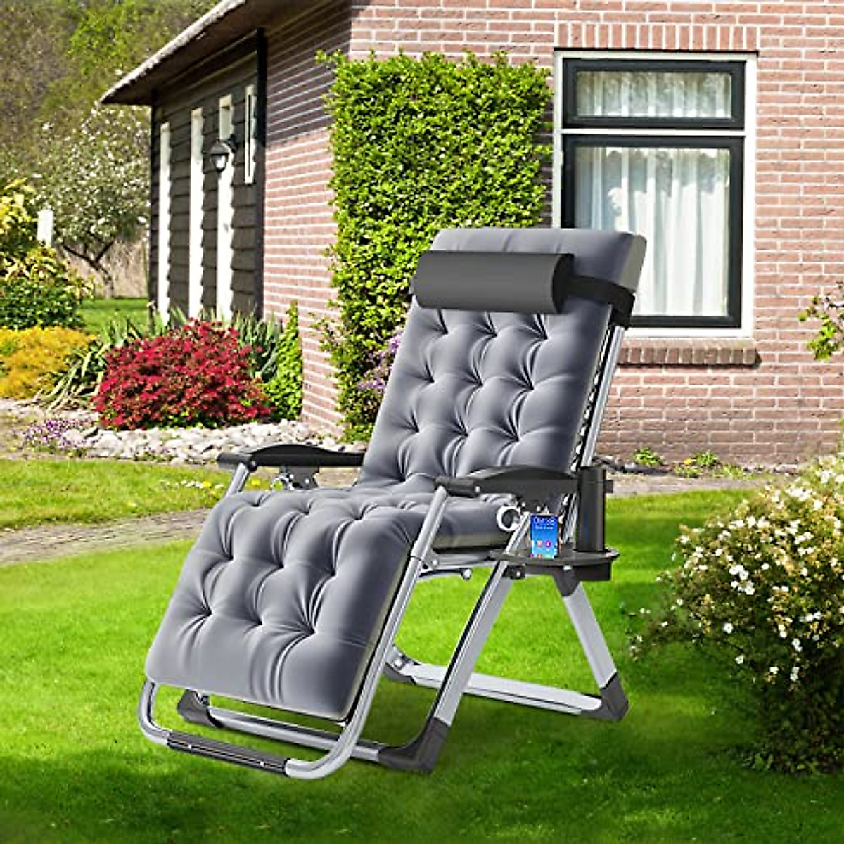 ABORON Zero Gravity Chair,Premium Outdoor Lawn Folding Lounge Chairs,Sturdy Adjustable Reclining Patio Chairs with Removable Cushion,Headrest & Tray