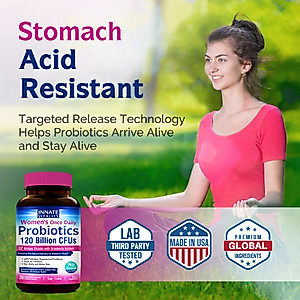 Innate Vitality Women's Probiotics, 120 Billion CFU, 32 Tested Strains, Probiotics for Women, Yeast Control, Vaginal pH Support, Prebiotics, Digestive Enzymes, Cranberry, Once Daily 30 Veggie Capsules