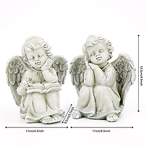 DKJOCKY Resin Statue Cherubs Angel Statue Yard Decorations Outdoor, Angel Figurines Fairy Garden Accessories, Halloween Angels Figurines Memorial Gifts, 2 Packs