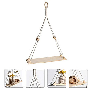 VOSAREA Decorative Wall Hanging Shelf Wood Rope Floating Shelves Rustic Home Wall Decor Flower Bracket Shelf