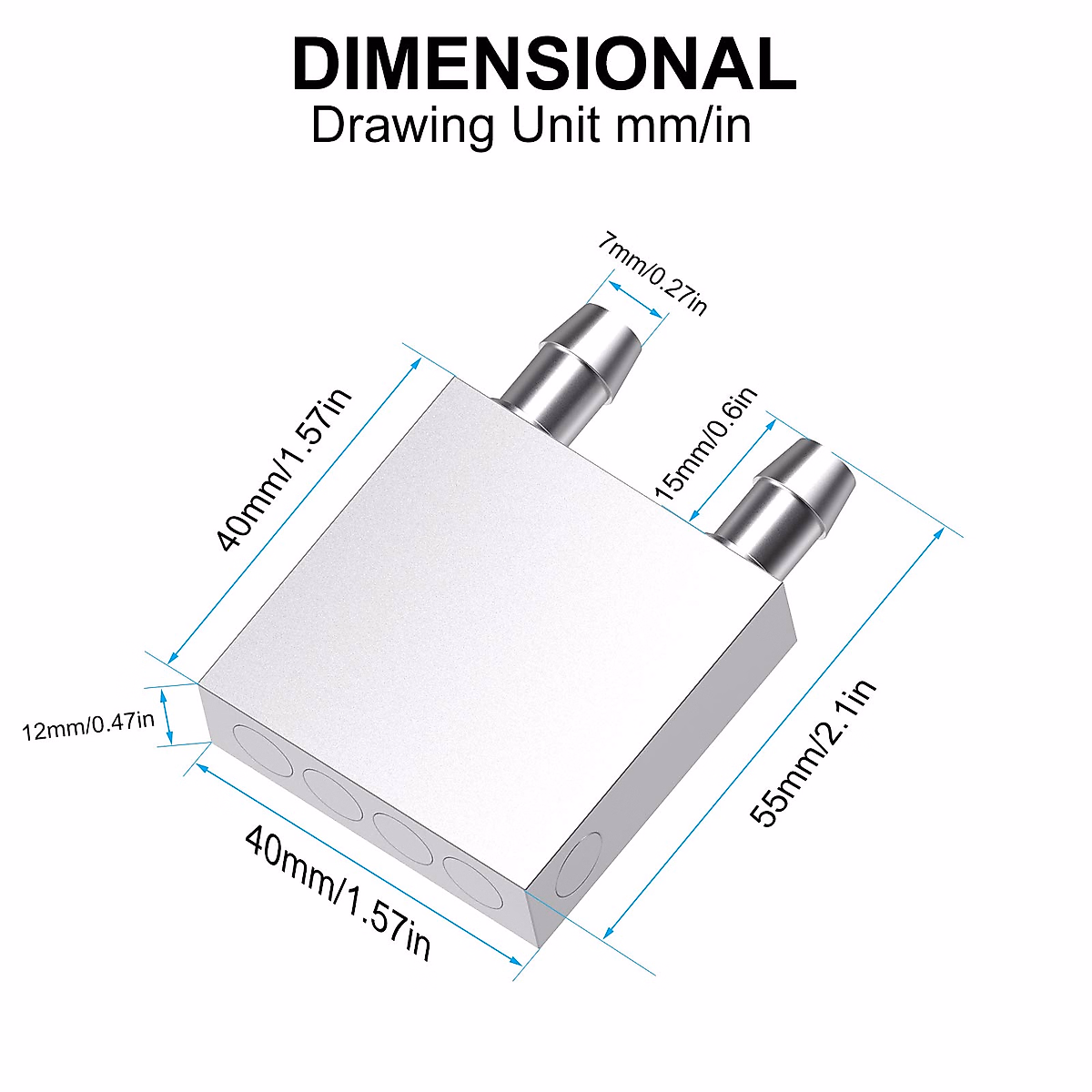 DIYhz Aluminum Water Cooling Block, Liquid Water Cooler Heat Sink System for PC Computer CPU Graphics Radiator Heatsink Endothermic Head Silver 2pcs(40mm x 40mm x 12mm)
