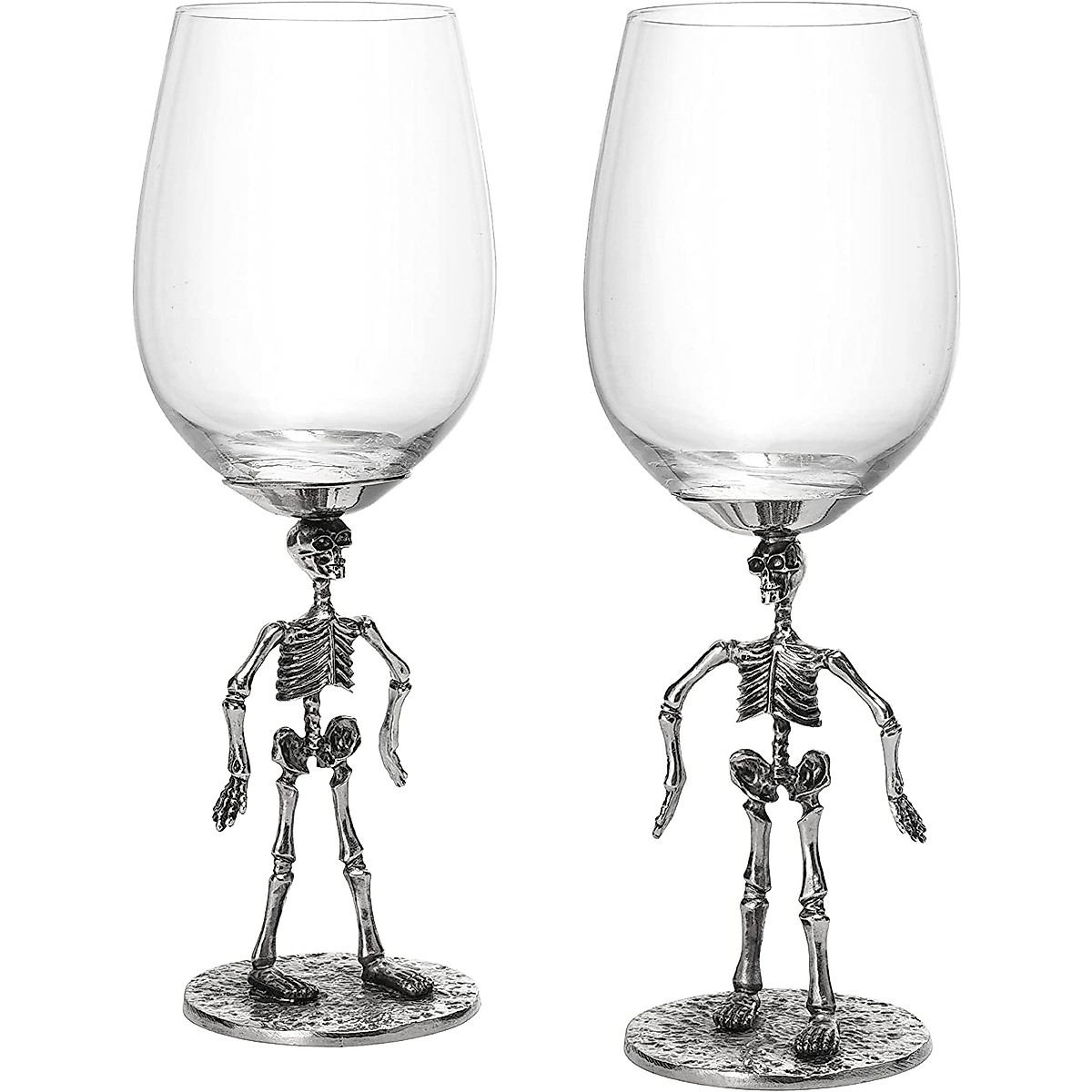 The Wine Savant Stemmed Skeleton Wine Glass Set of 2 12oz Skeleton Glasses 10" H, Goth Gifts, Skeleton Gifts, Skeleton Decor, Spooky Wine Gift Set, Perfect for Themed Parties!