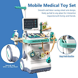 YGLOLRAME Doctor Kit for Kids 3-5 Years Old - 26 Piece Pretend Play Toys Toddler Mobile Medical Cart with Sound and Light Functions Veterinarian/Dentist Kit Perfect for Toddlers 3-5 Birthday Gift