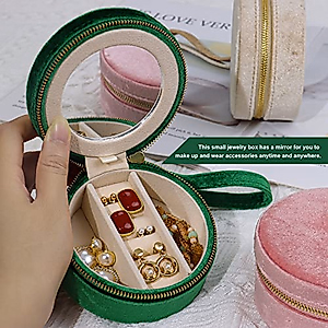TOPLDILB Plush Velvet Travel Jewelry Box - Mini Jewelry Travel Case with Mirror Portable Small Jewelry Organizer Gift for Christmas Mother's Day Thanksgiving Anniversary Birthday - Emerald