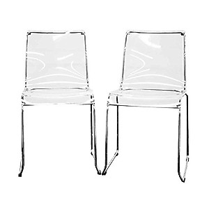 Baxton Studio Lino Transparent Clear Acrylic Dining Chair, Set of 2, Clear
