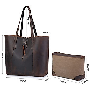S-ZONE Vintage Genuine Leather Tote Bag for Women Large Shoulder Purse Handbag